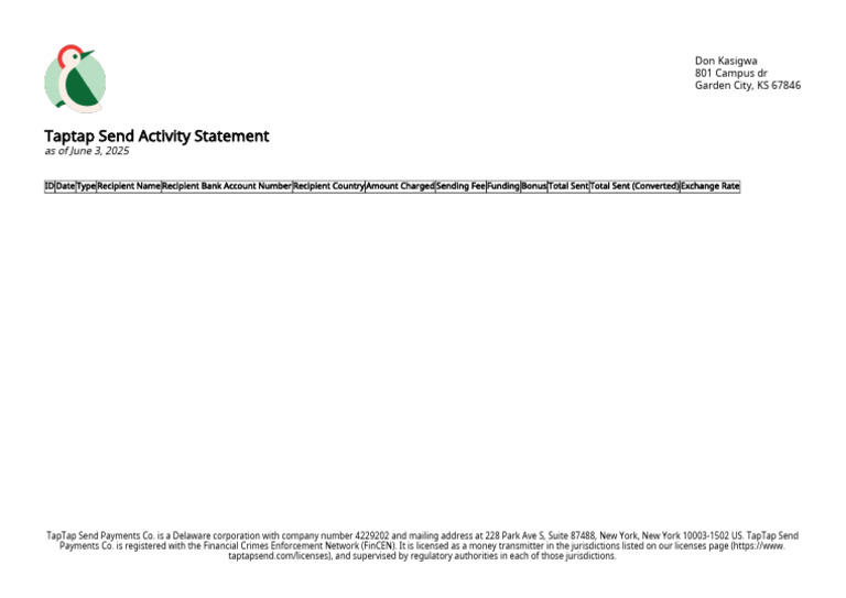 Taptap Send Activity Statement | PDF