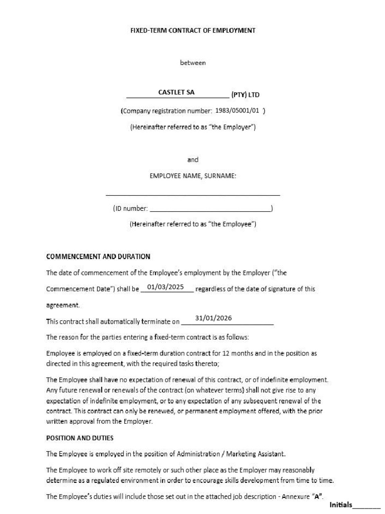 CASTLET SA 2025 CONTRACT (1) | PDF