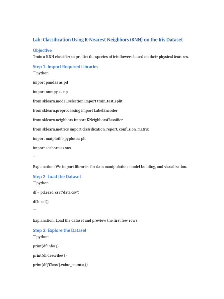 KNN Iris Lab | PDF
