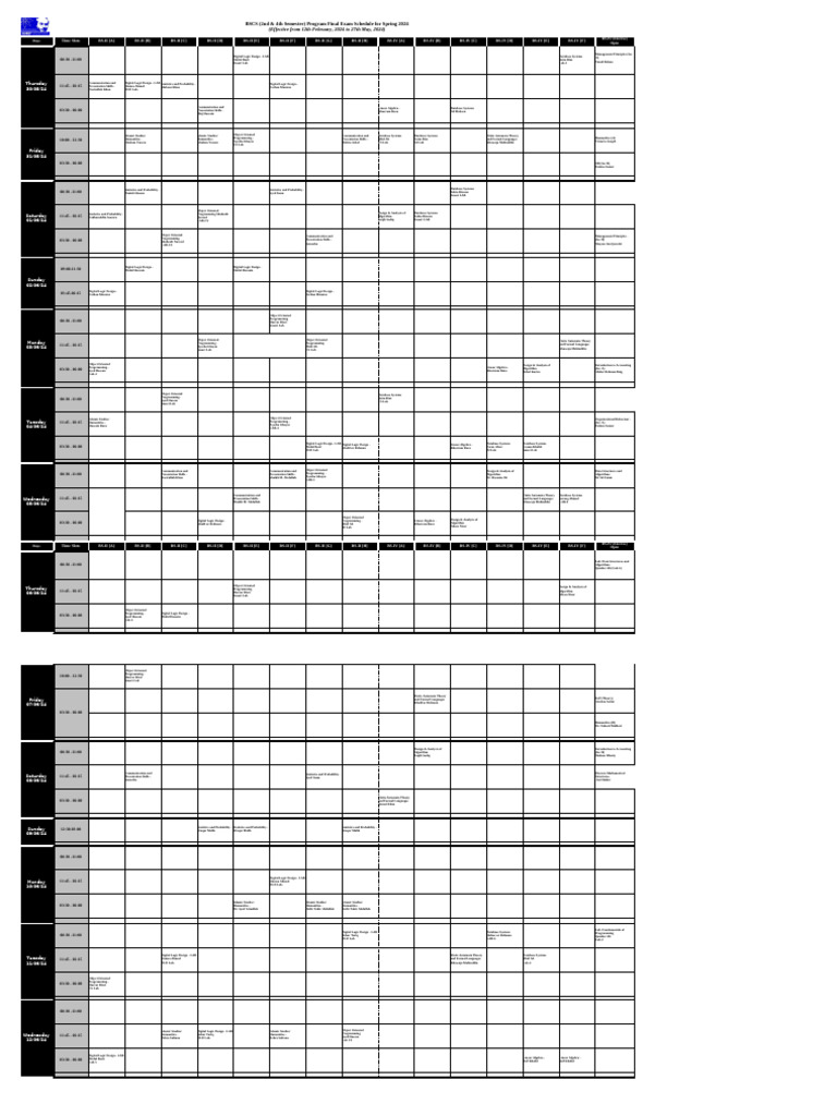 BSCS (1st & 2nd Years Semester) Program Classes Schedule For Spring ...