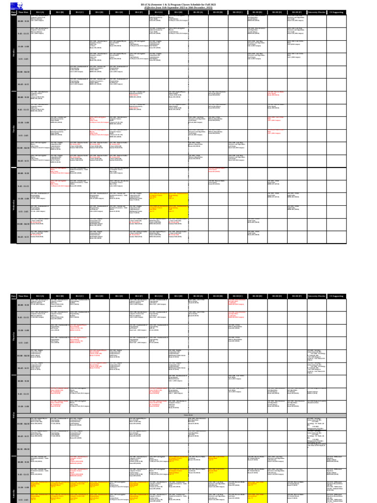 BSCS (1st & 2nd Years Semester) Program Classes Schedule For Fall 2023 | PDF | Computing