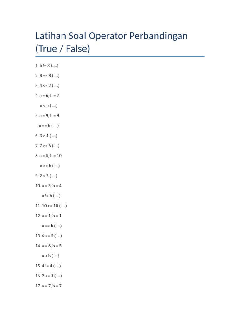 Soal Operator Perbandingan 30 Acak | PDF