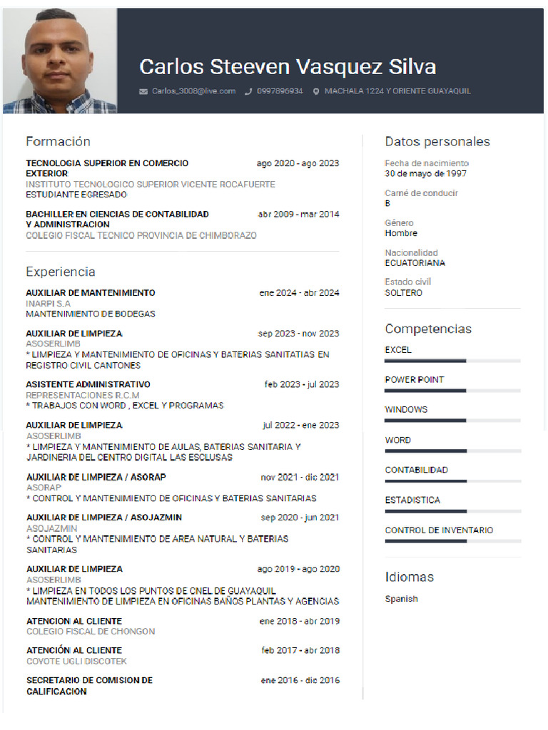 Curriculum Carlos Vasquez Silva | PDF