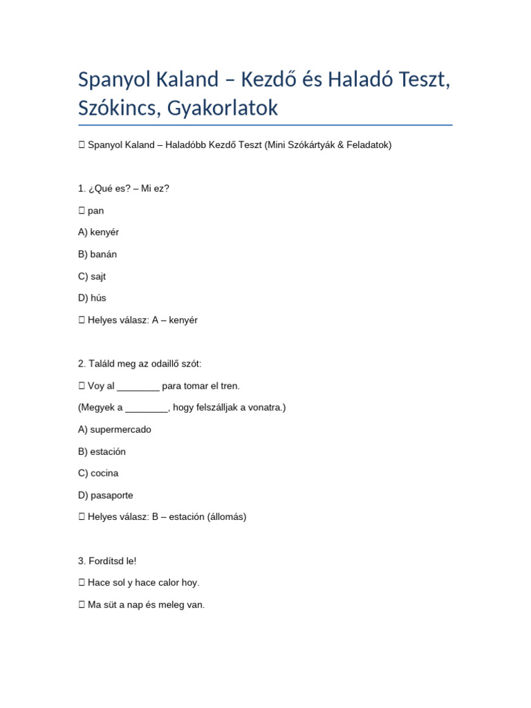 Spanyol Kezdo Halado Teszt | PDF