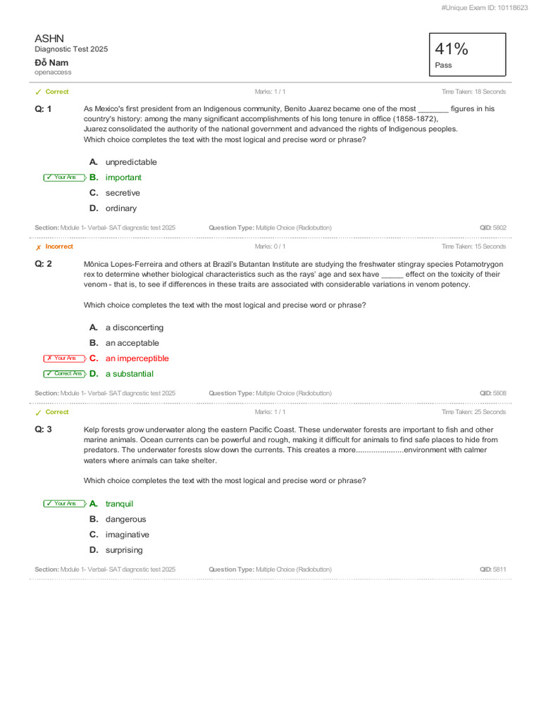 Nam-Diagnostic Test - ExamPrintReport | PDF | Sat