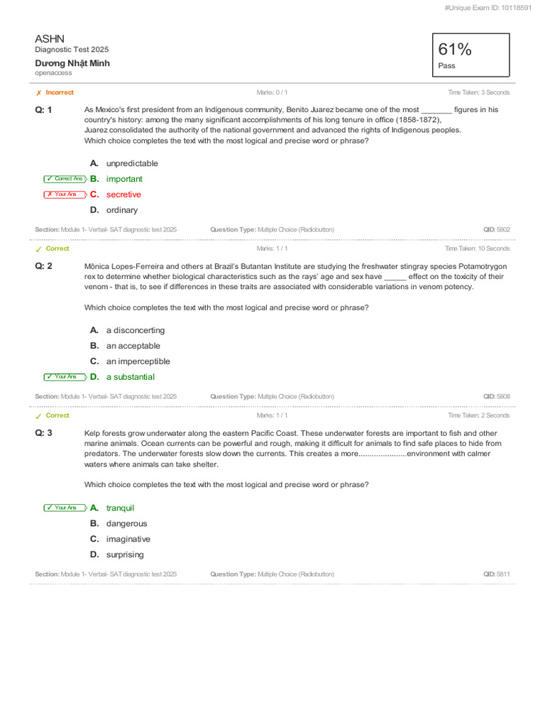 DNG NHT Minh-Diagnostic Test - Exa | PDF | Sat
