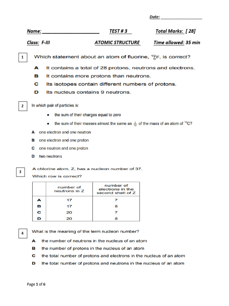 Test # 3 Atomic Structure | PDF