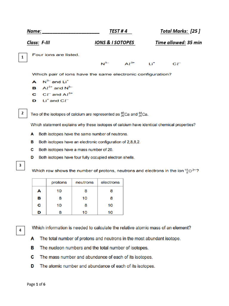 Test # 4 Ions & Isotopes | PDF