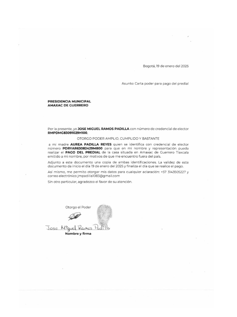 Carta Poder Predial 2025 | PDF