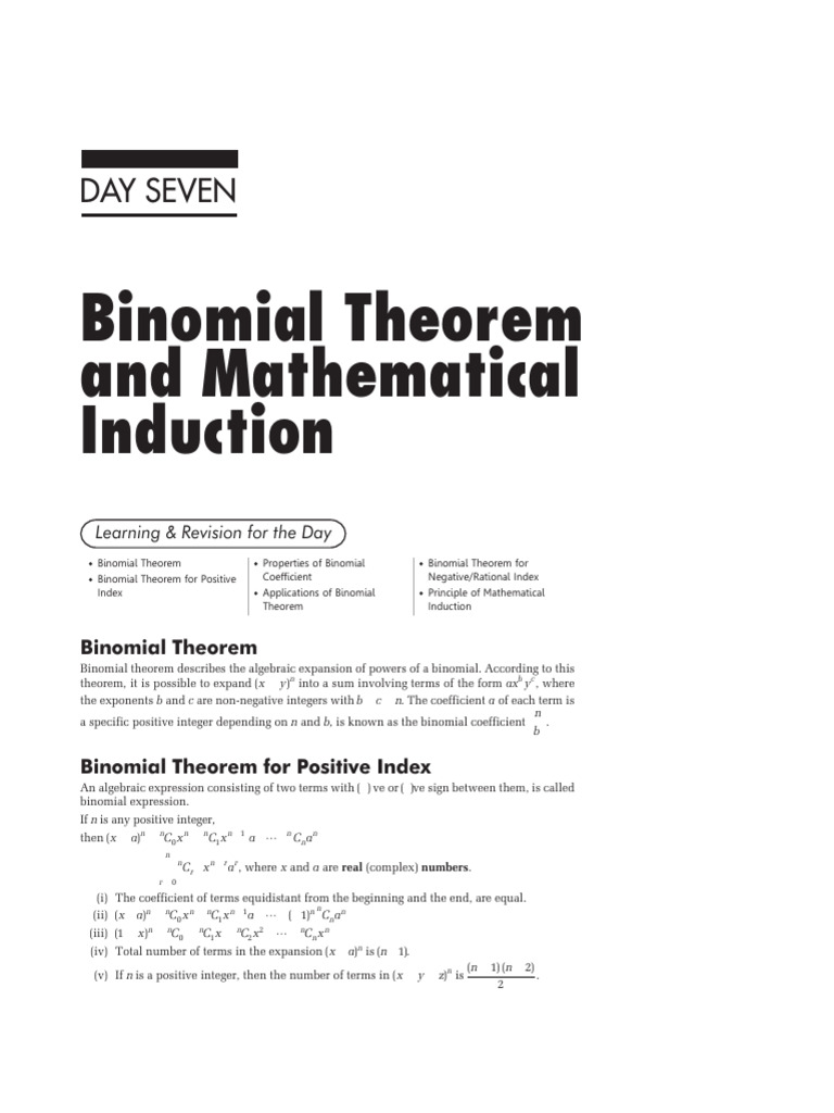 7.-Binomial-Theorem And-Mathematical Induction | PDF | Complex Analysis | Mathematics