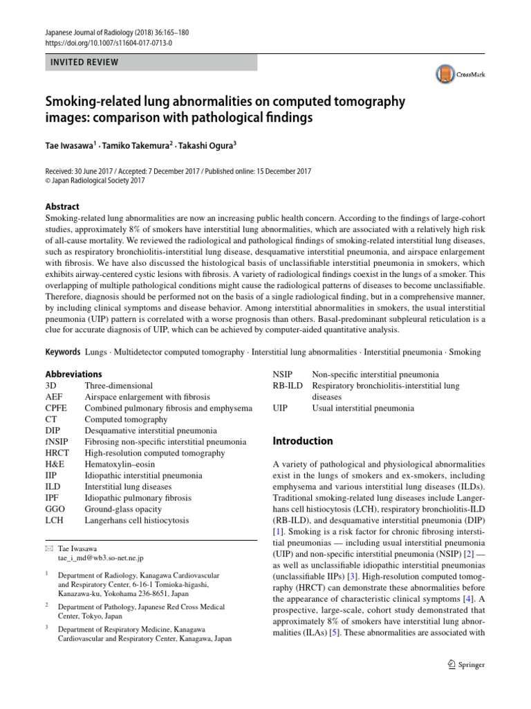 Tabacco - Related ILD On CT - Japanese Journal of Radiology (2017) | PDF | Respiratory Diseases ...