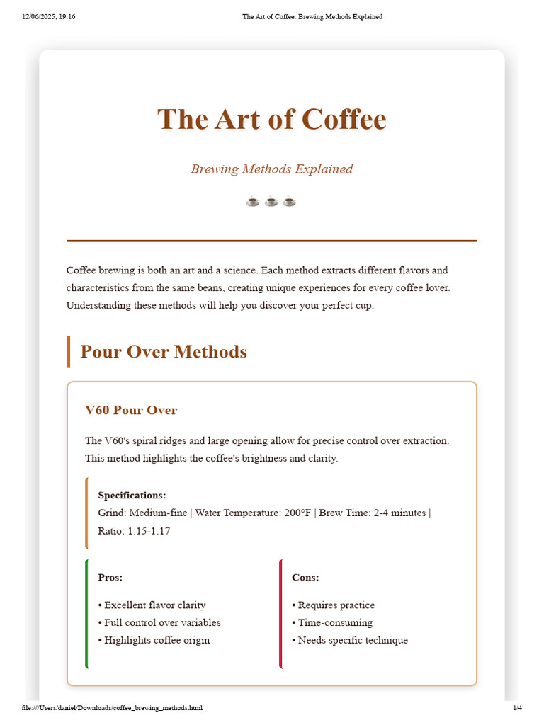 The Art of Coffee - Brewing Methods Explained | PDF | Coffee | Drink
