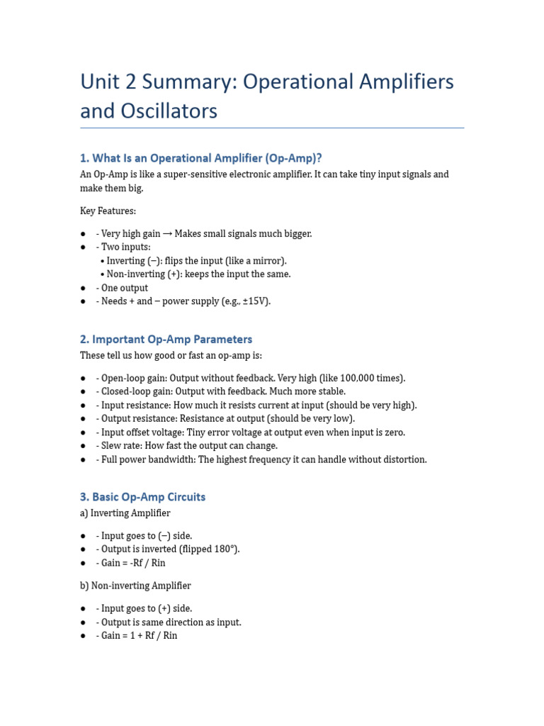 Op-Amp and Oscillator Summary | PDF | Operational Amplifier | Electronic Oscillator