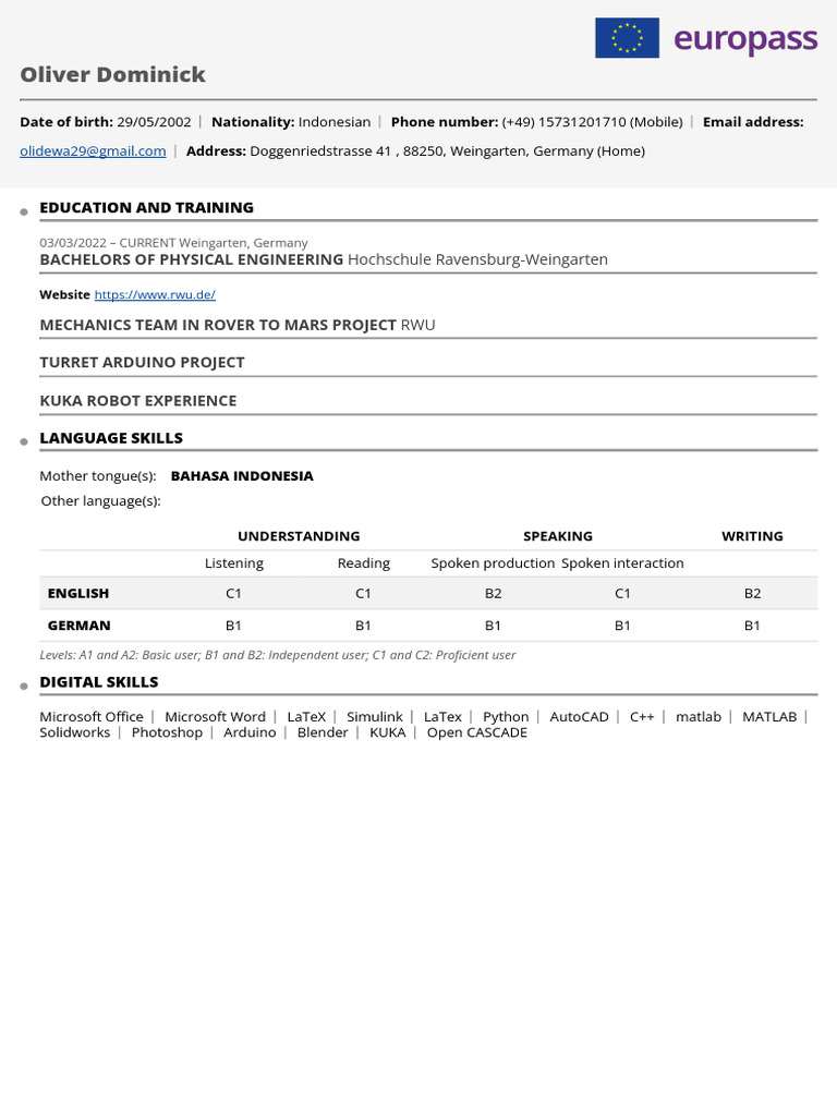 Oliver Dominick CV | PDF