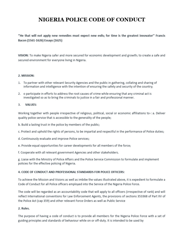 Nigeria Police Code of Conduct Overview | PDF | Police | Police Officer