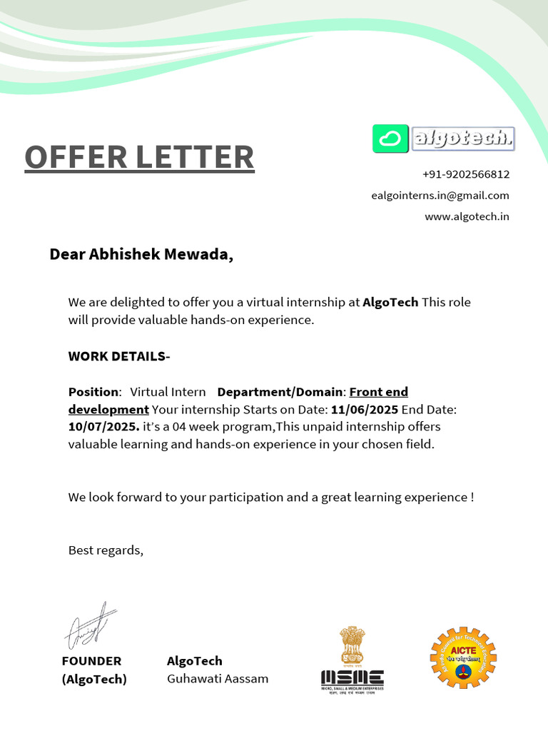 Abhishek - Wd-Batch-01 Offer Letter | PDF