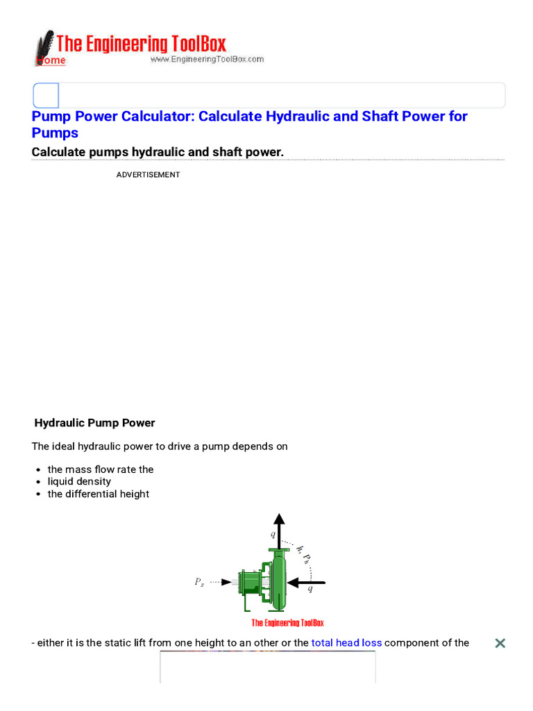 Hydraulic and Shaft Power Calculator | PDF | Pump | Power (Physics)