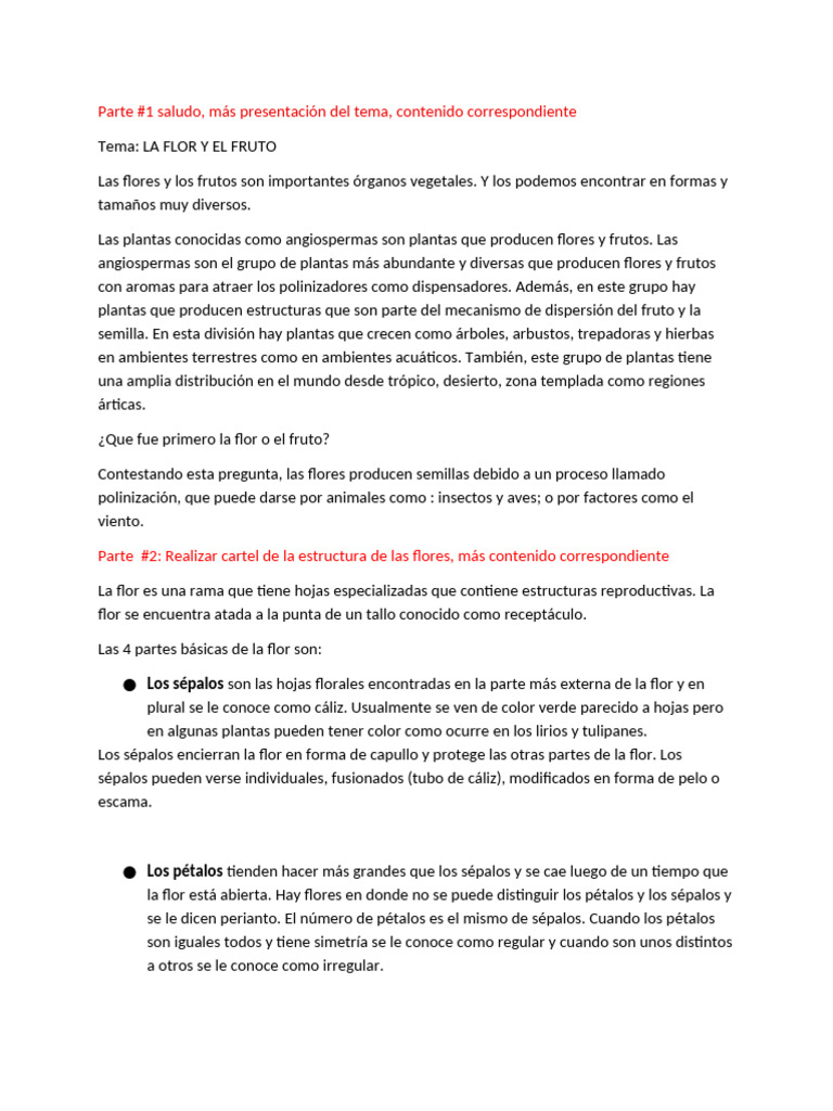 La Flor y el Fruto: Estructura y Función | PDF | Flores | Semilla