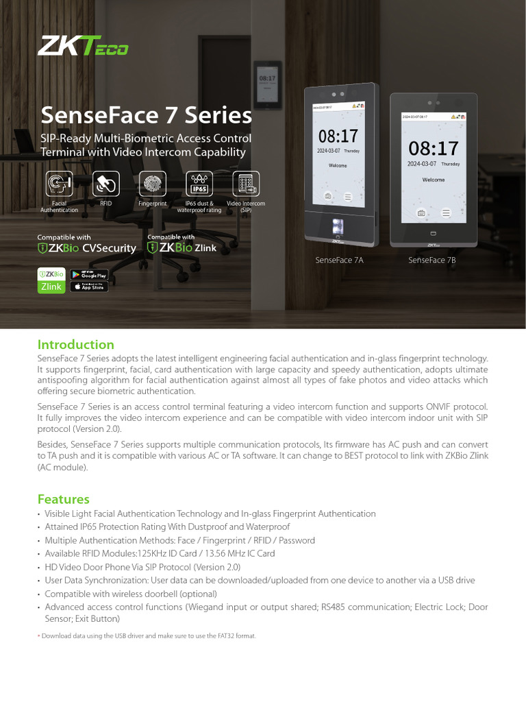 SenseFace 7 Series Datasheet 20250513 | PDF | Access Control | Authentication
