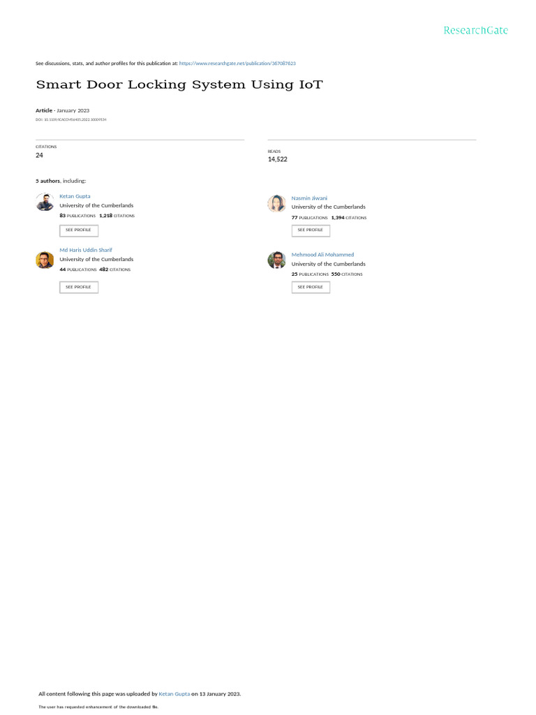 Smart Door Locking System Using IoT | PDF | Arduino | Internet Of Things