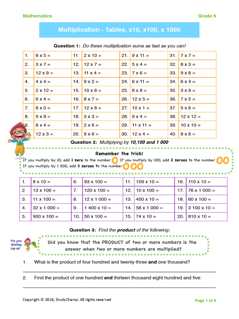 Gr5 Maths Ws Multiplication Strategies | PDF | Multiplication | Mathematics