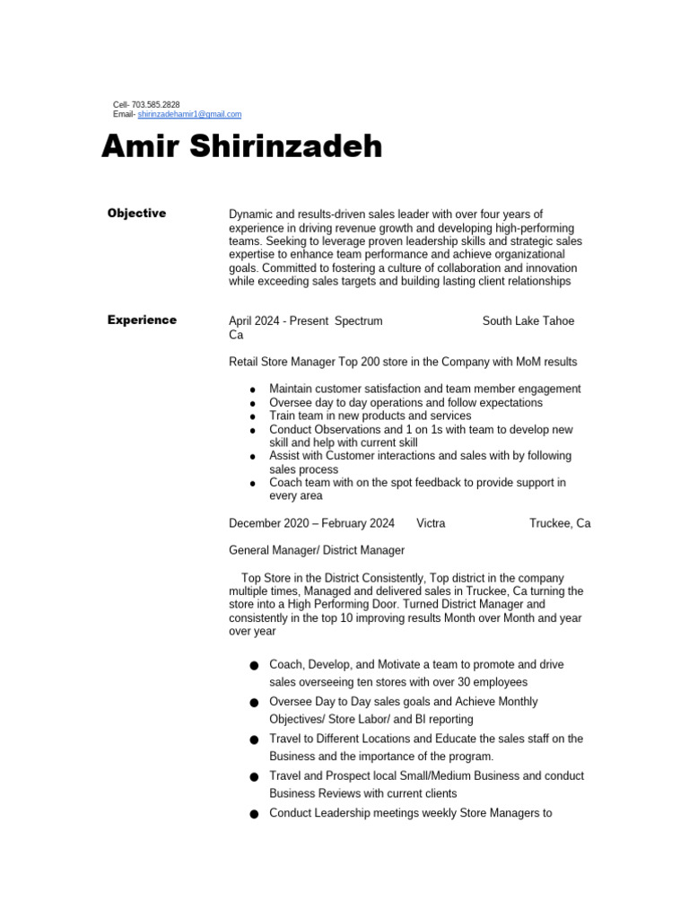 Amir Shirinzadeh Resume-2024 | PDF | Sales | Leadership