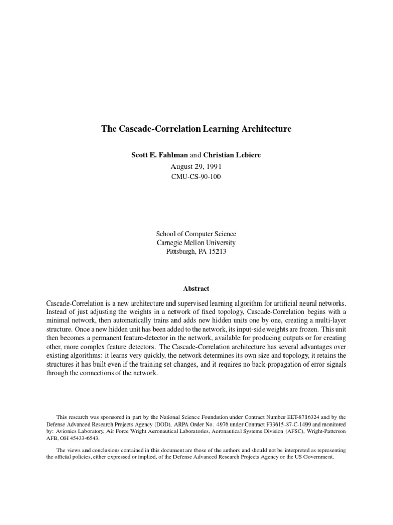 The Cascade Correlation Learning Architecture Scott E Fahlman And