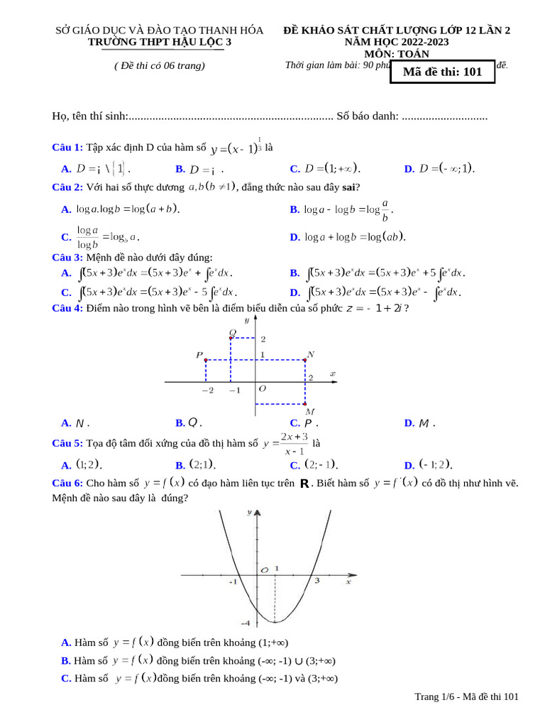 Toan 1 - De1 - 101 | PDF