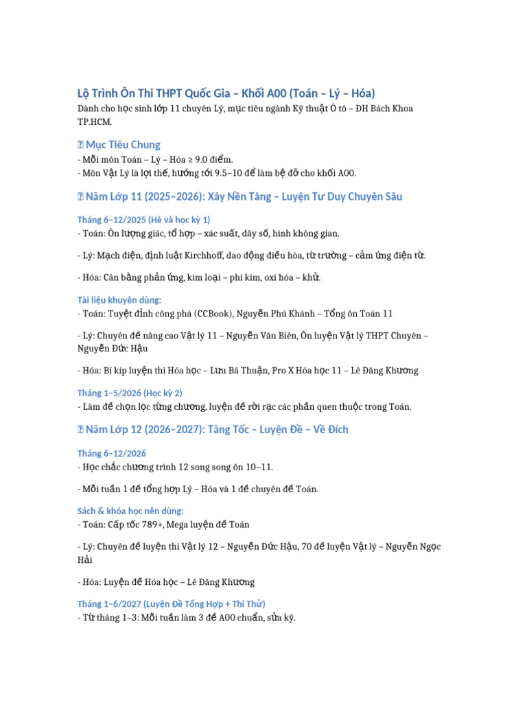 Lo Trinh On Thi A00 Chuyen Ly | PDF