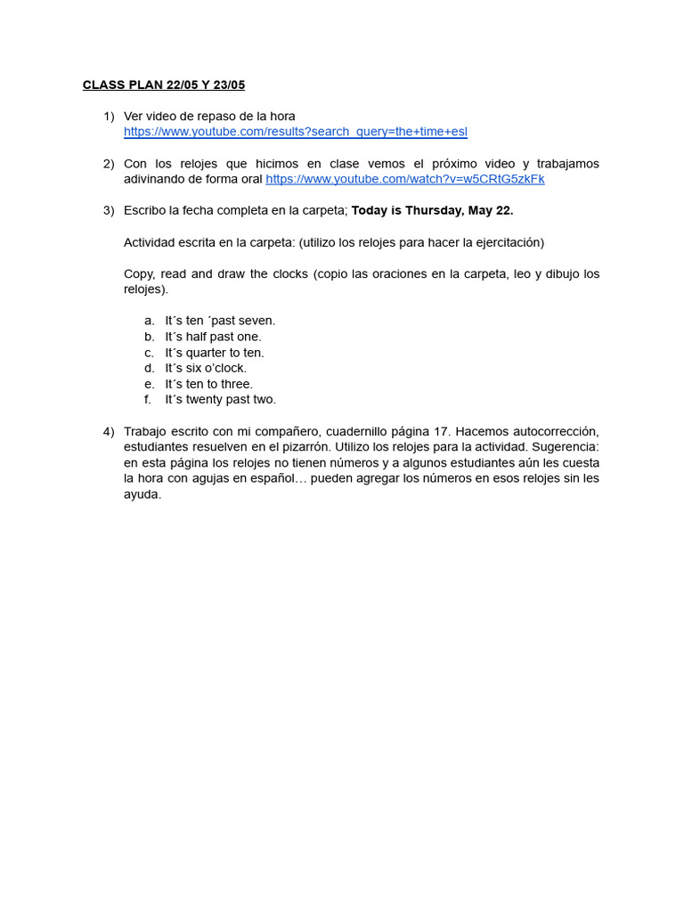Class Plan 22 - 05 | PDF