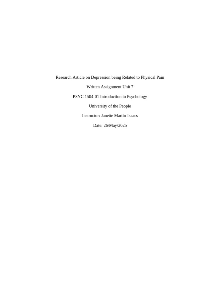 Research Article On Depression Being Related To Physical Pain | PDF ...