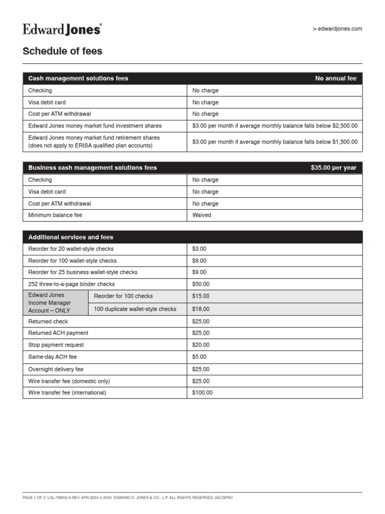 Edward Jones Fee Schedule Overview | PDF | Cheque | Fee