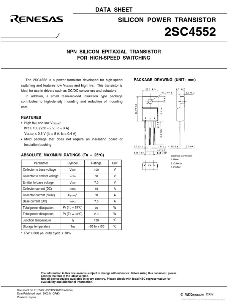 Silicon Power Transistor: Data Sheet | PDF | Electrical Engineering | Electricity