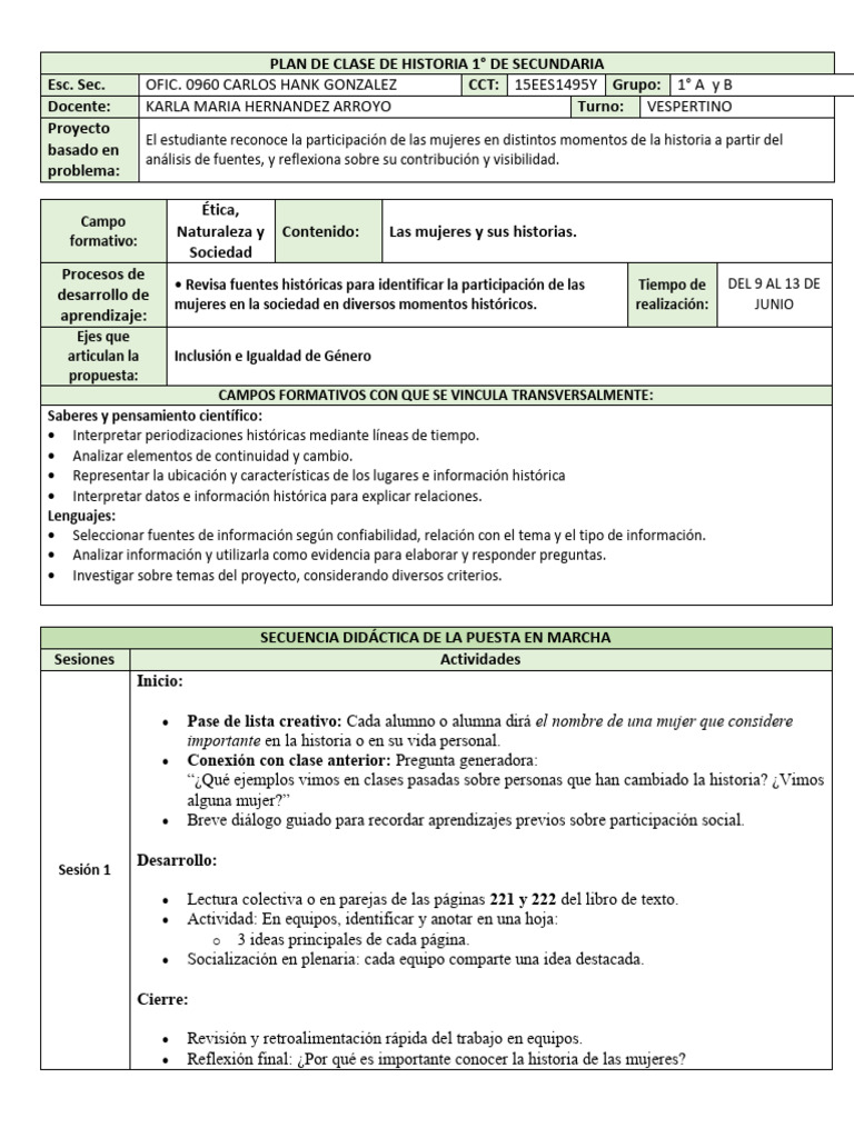 Plan Historia 9-13 Junio | PDF | Aprendizaje | Cognición