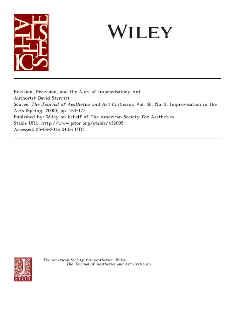 2000 Improvisation in The Arts - Revision, Prevision, and The Aura of Improvisatory Art | PDF ...