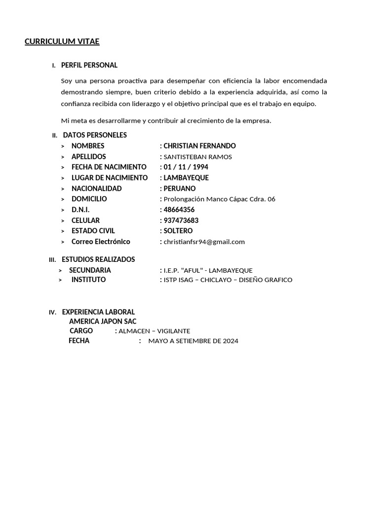 Curriculum Vitae Christian Fernando | PDF