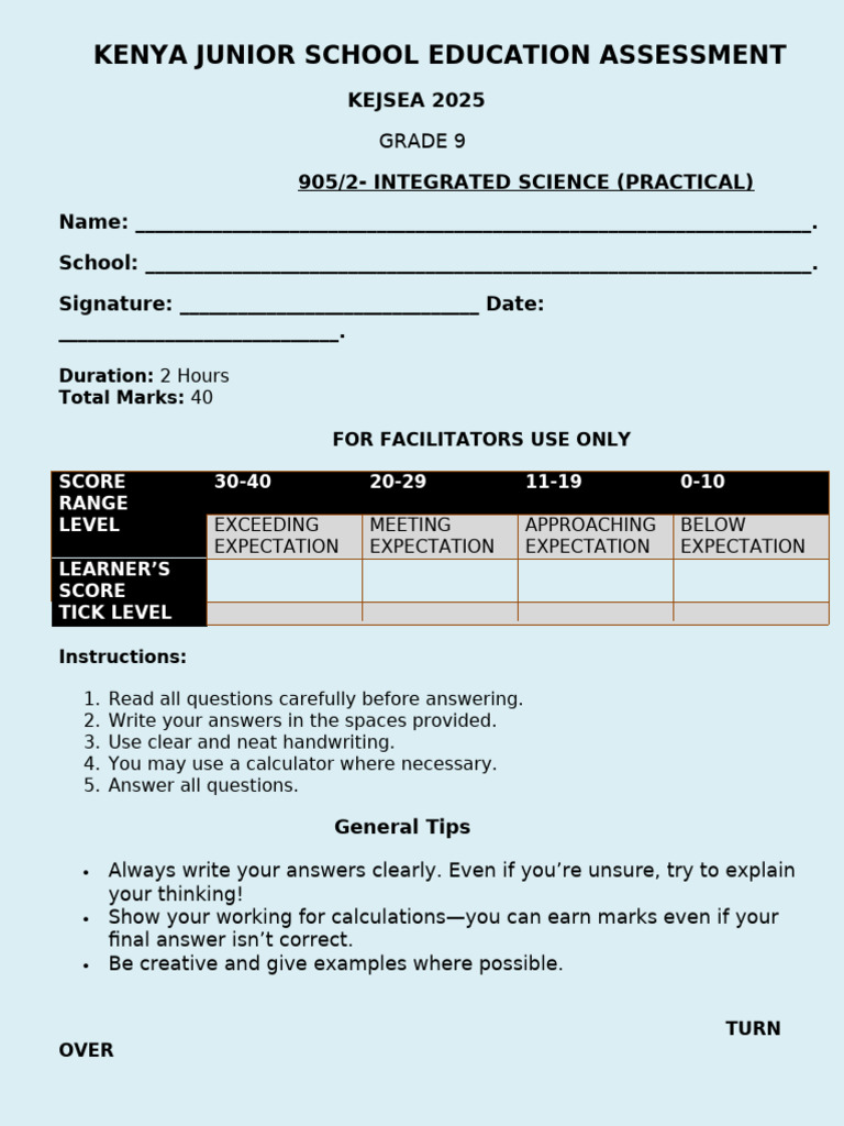 Grade 9 Integrated Science Paper 2 Practicals | PDF | Lever | Creativity