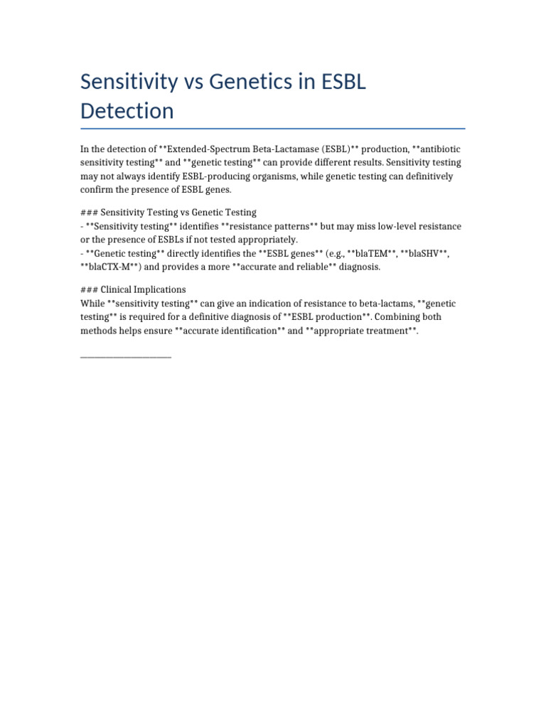 Sensitivity Vs Genetics in ESBL Detection | PDF