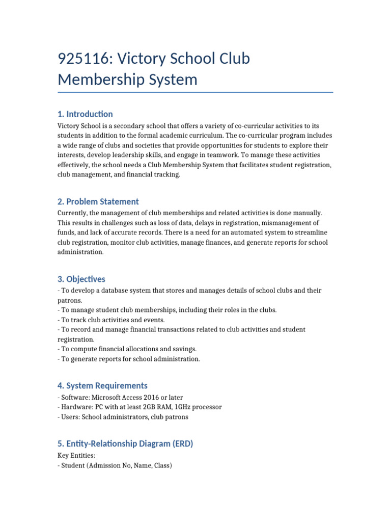 Victory School Club Membership System | PDF | Databases | Computer ...
