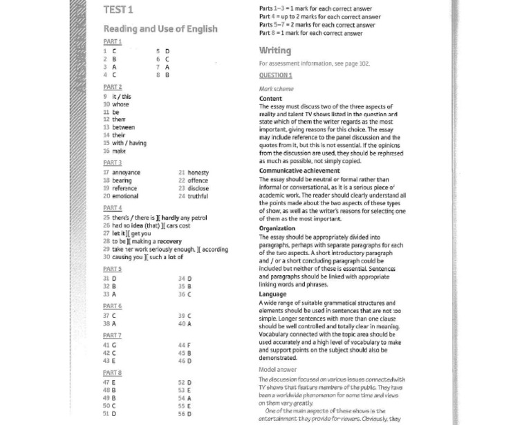 C1 Advanced CAE Cambridge English Advanced 1 Answers | PDF