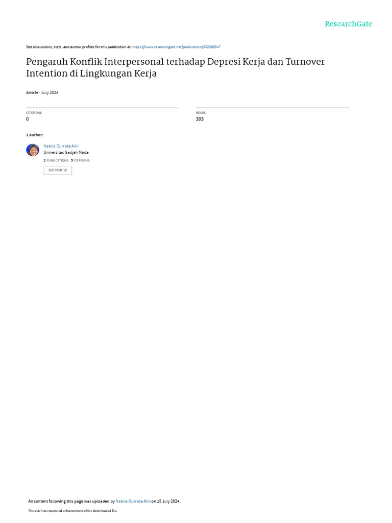 Pengaruh Kon Ik Interpersonal Terhadap Depresi Kerja Dan Turnover ...