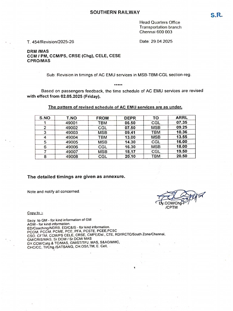Revised AC EMU Train Timings | PDF