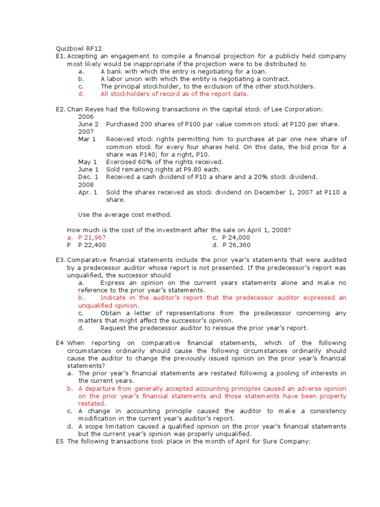 Financial Quizbowl: Accounting & Audit Questions | PDF