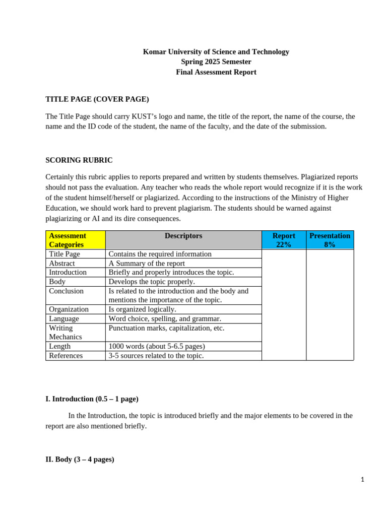 Final Assessment Report Format | PDF | Plagiarism | Linguistics