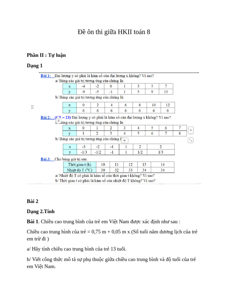 Đề ôn thi giữa HKII toán 8 | PDF