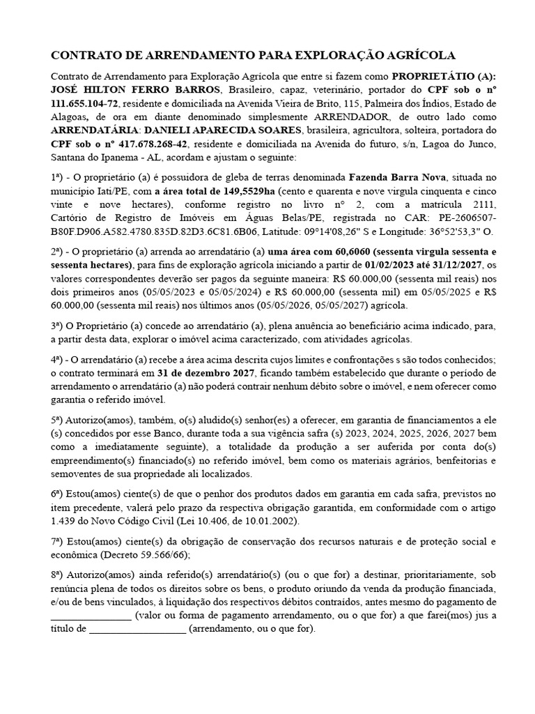 Contrato de Arrendamento Danieli | PDF | Leasing | Direito Comum