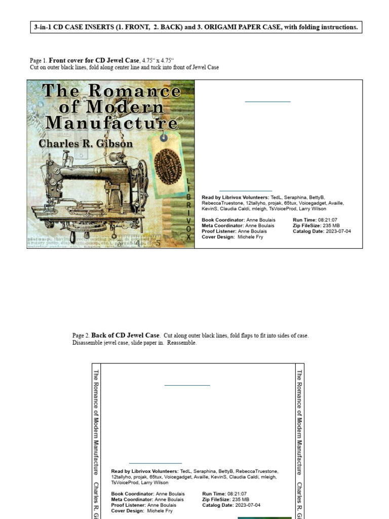 3-In-1 CD CASE INSERTS (1. FRONT, 2. BACK) and 3. ORIGAMI PAPER CASE ...