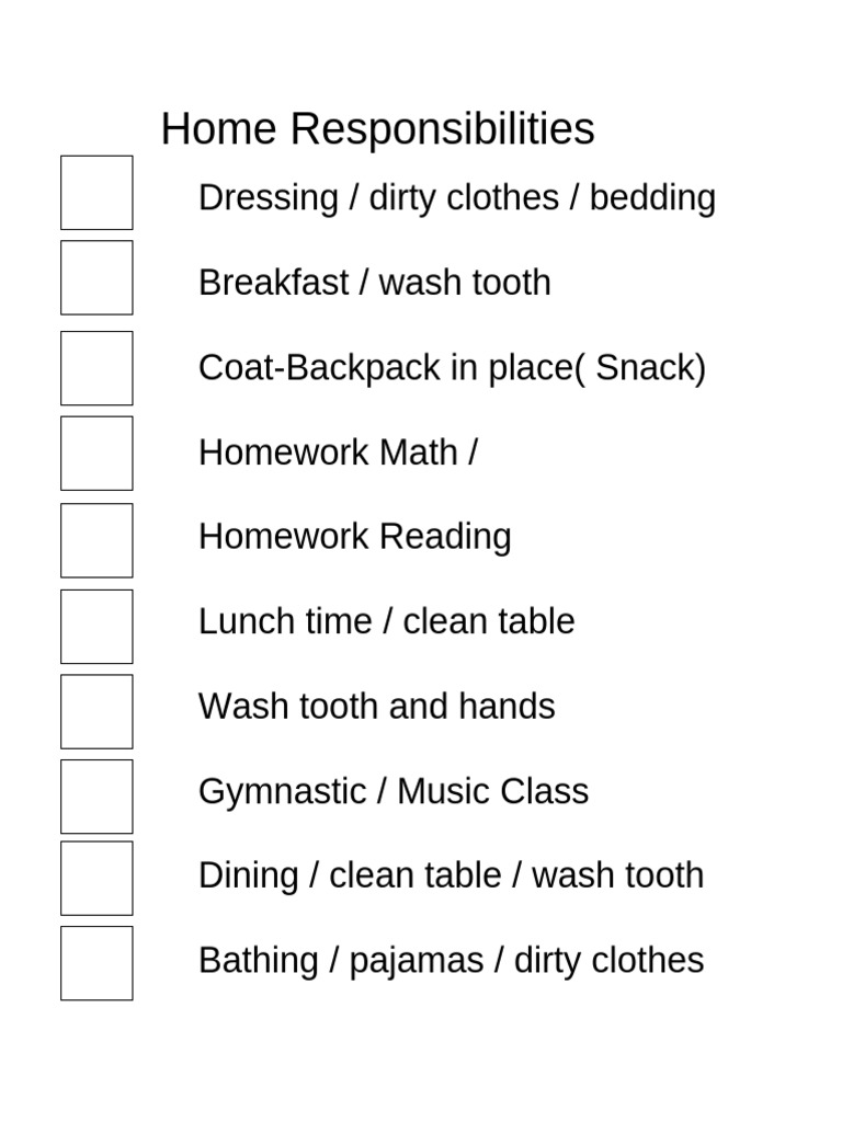 Daily Home Responsibilities Checklist | PDF