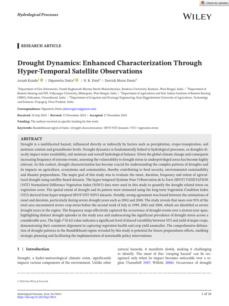 Drought Dynamics Enhanced Characterization Through Hyper Temporal ...
