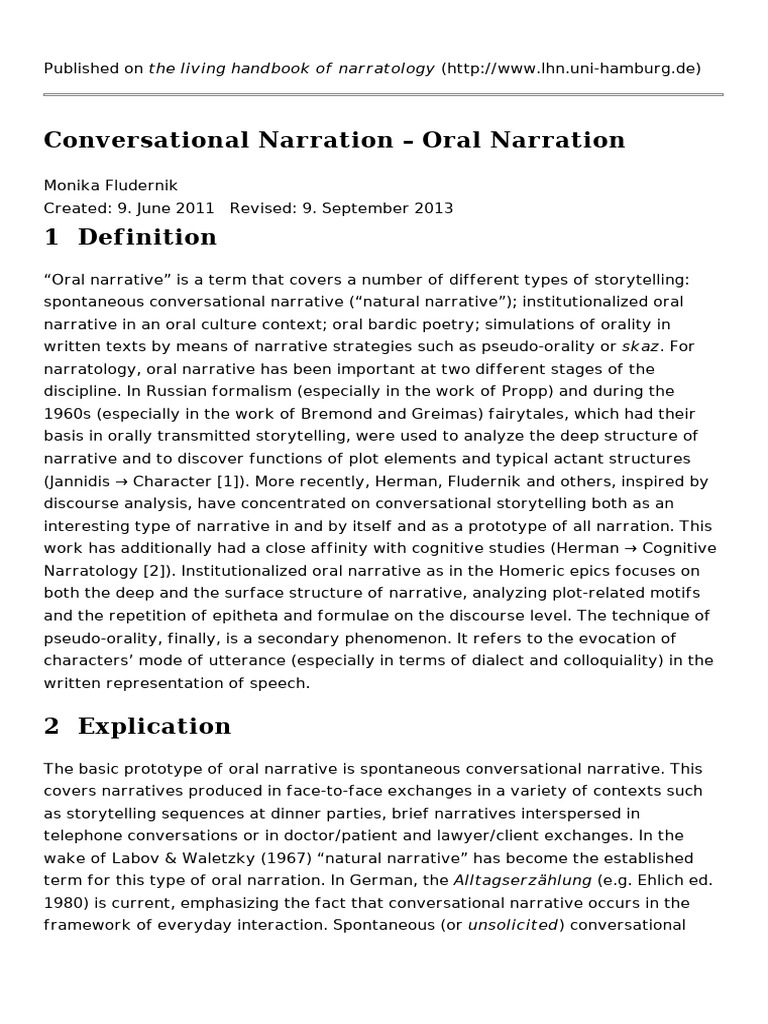 Conversational Narration - Oral Narration | PDF | Narrative | Epic Poetry